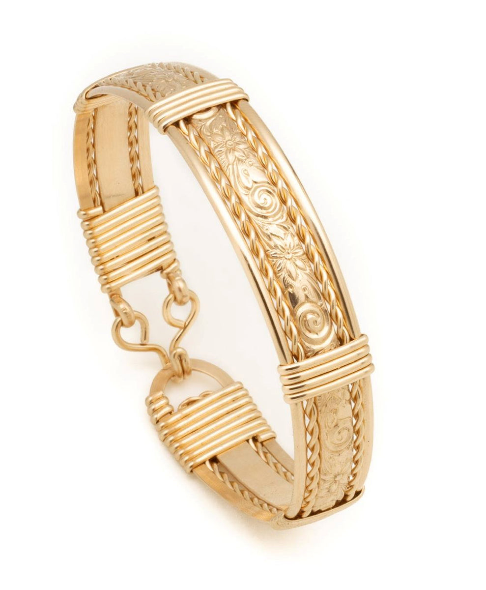 MEDIUM GOLD WIRE WRAPPED BRACELETS WITH EMBOSSED PATTERNS (3 styles ...
