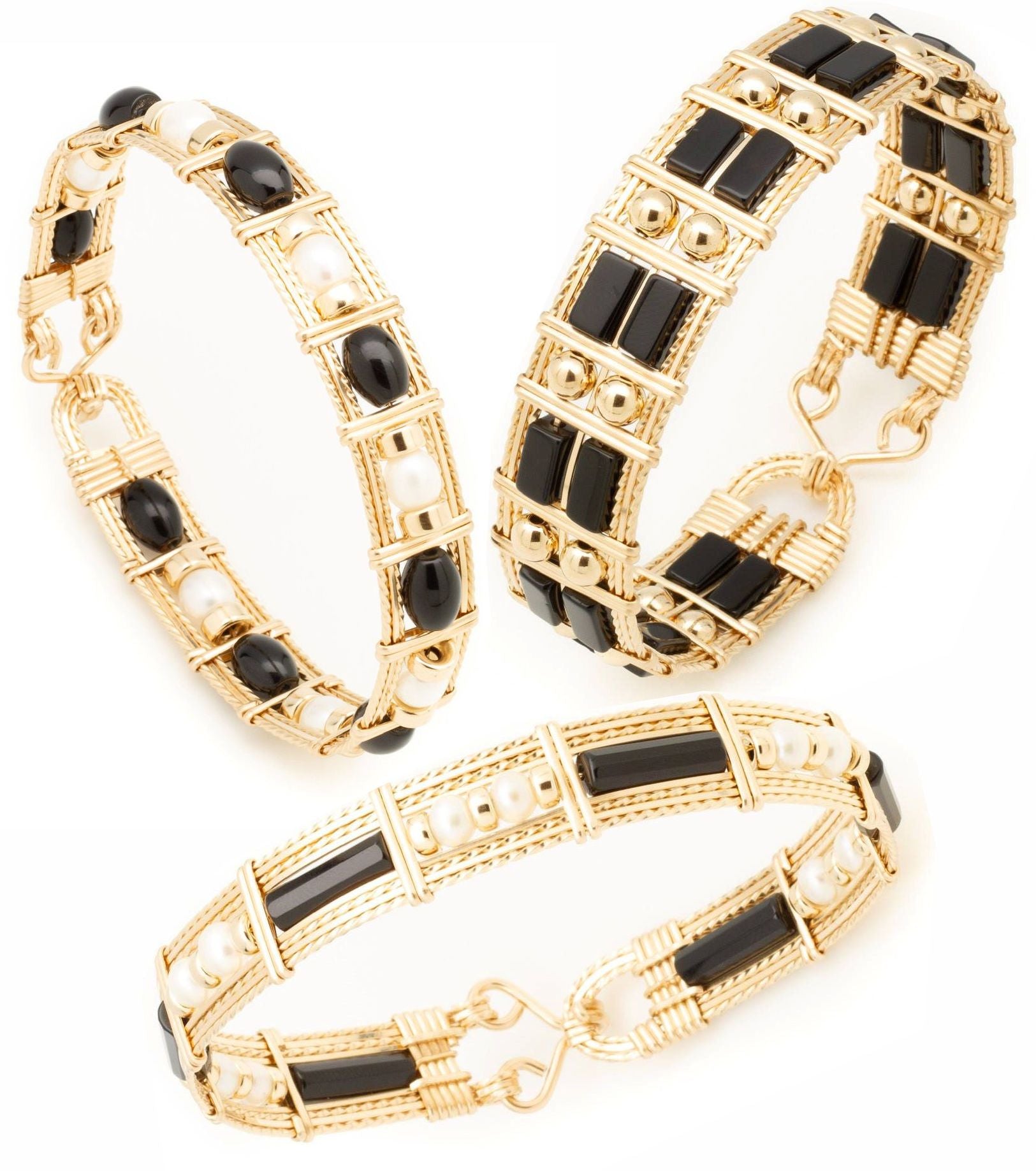 BLACK ONYX WIRE WRAPPED GOLD BRACELET 6 styles Twisted Wire Designs