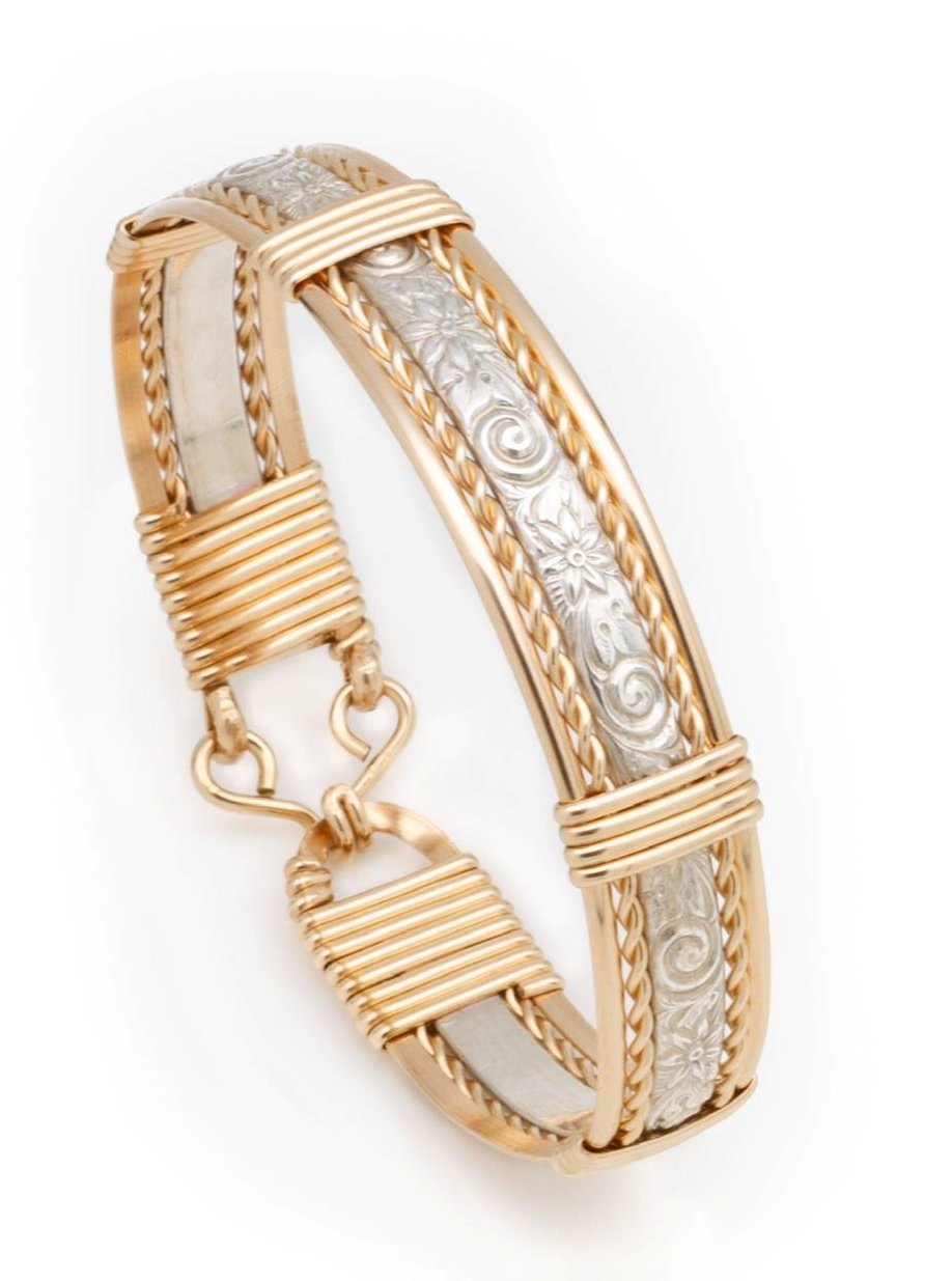 MEDIUM MIXED WIRE WRAPPED BRACELETS WITH EMBOSSED PATTERNS (10 styles ...