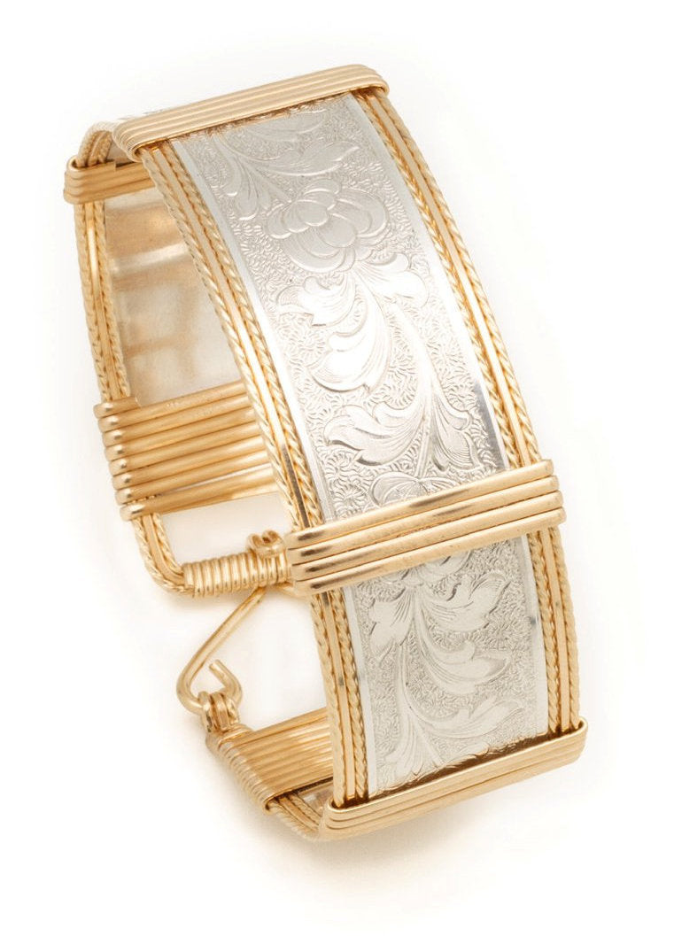 WIDE MIXED WIRE WRAPPED BRACELETS WITH EMBOSSED PATTERNS (5 styles ...